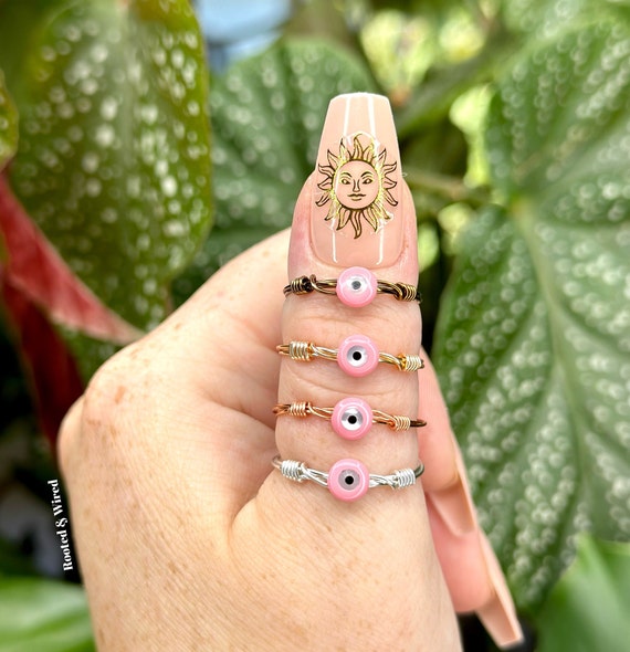 Evil Eye Ring Genuine Evil Eye Ring Sterling Silver Evil Eye Ring 14k Gold Evil Eye Ring Pink Evil Eye Ring Handmade Evil Eye Ring Etsy