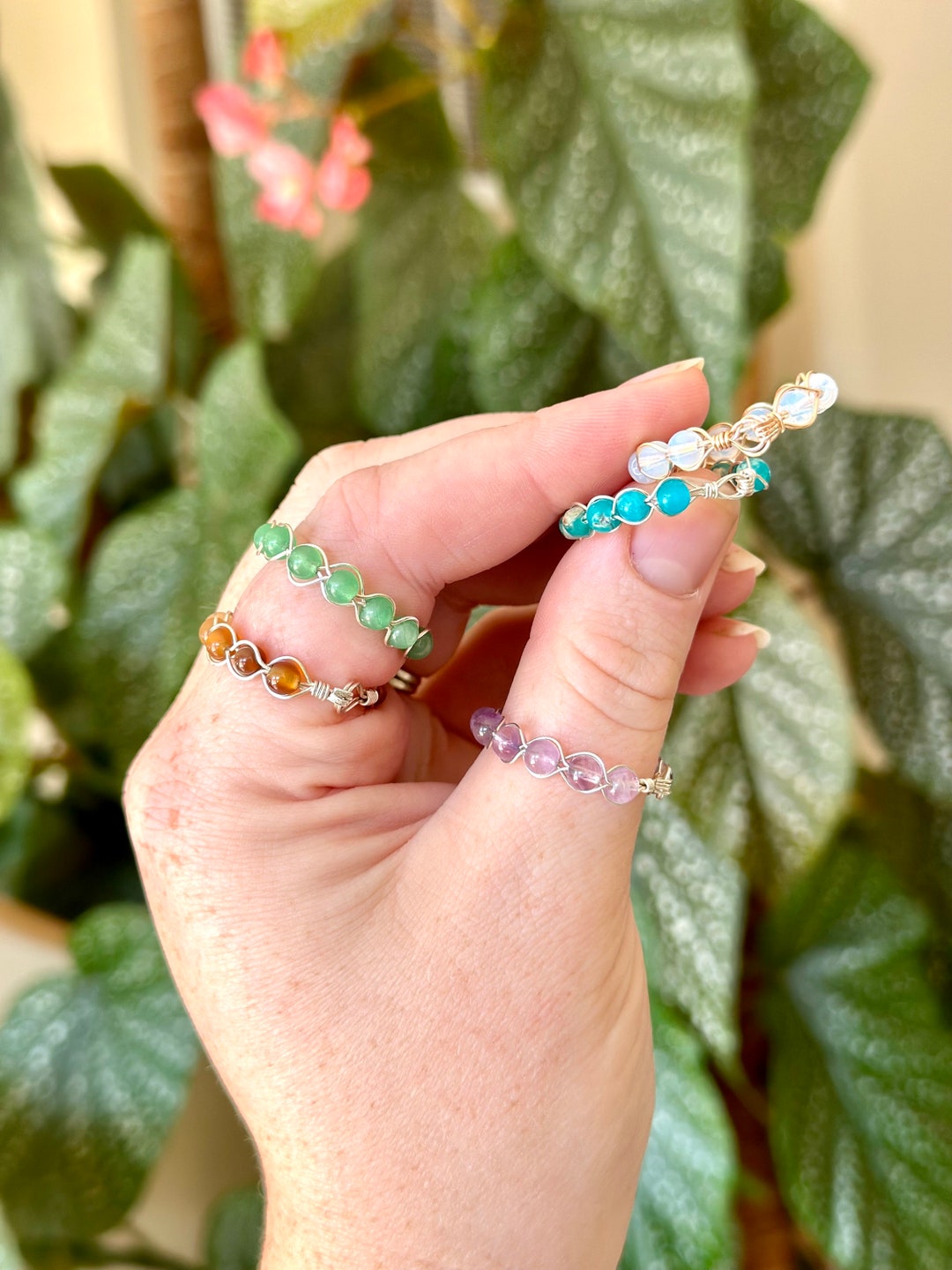 Braided Crystal Ring, Gemstone Ring, Braided Wire Ring, Birthstone Ring, Braided Genuine Crystal ...