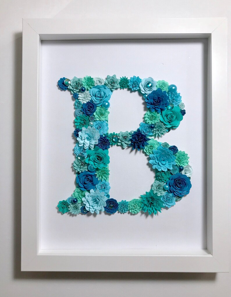 Custom Paper Flower Monogram Shadow Box Wall Art 8 X | Etsy