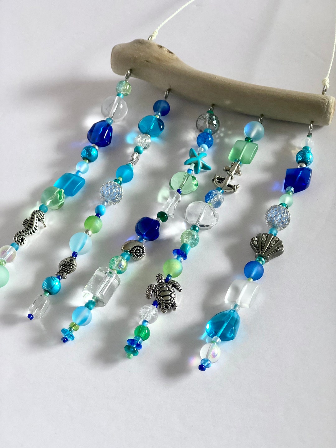 Beachy Beaded Suncatcher. - Glass and Metal Beads - Coastal Window ...