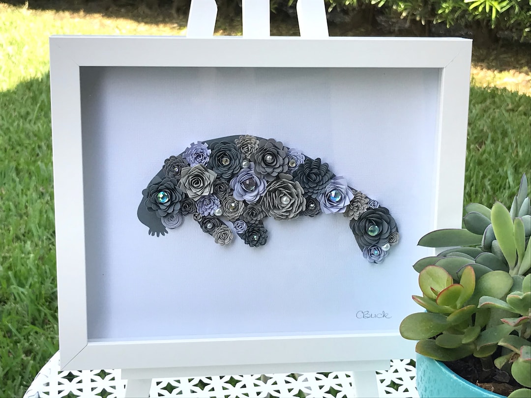 Manatee Paper Flower Shadow Box Wall Art 8 X 10 or 11 X 14 Wall Decor ...
