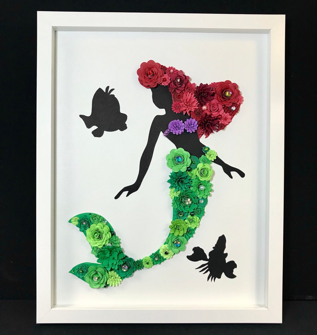 Ariel Sirenita / Silueta de princesa flor de papel / Caja de sombras ...