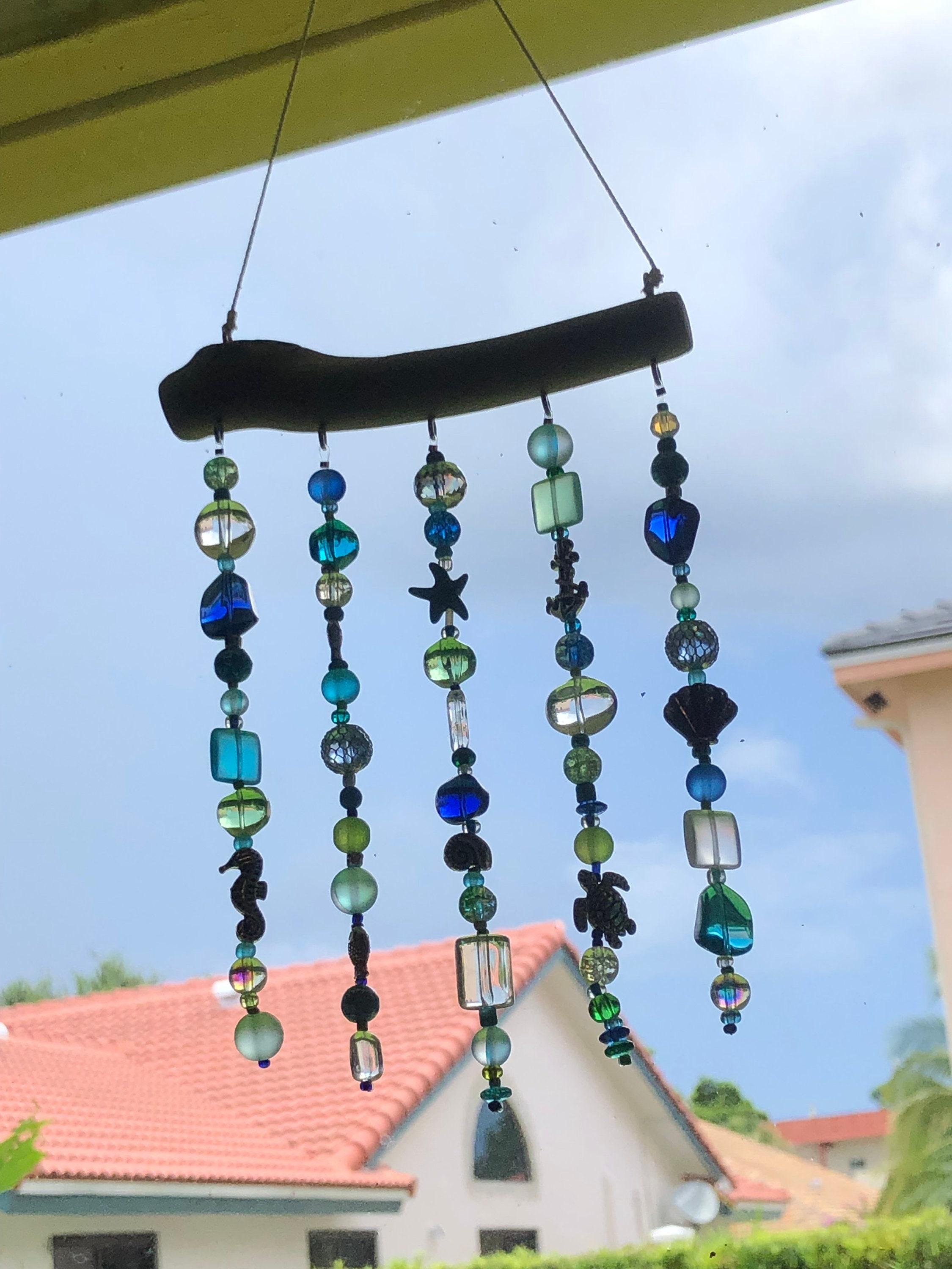 Beachy Beaded Suncatcher. - Glass and Metal Beads - Coastal Window ...