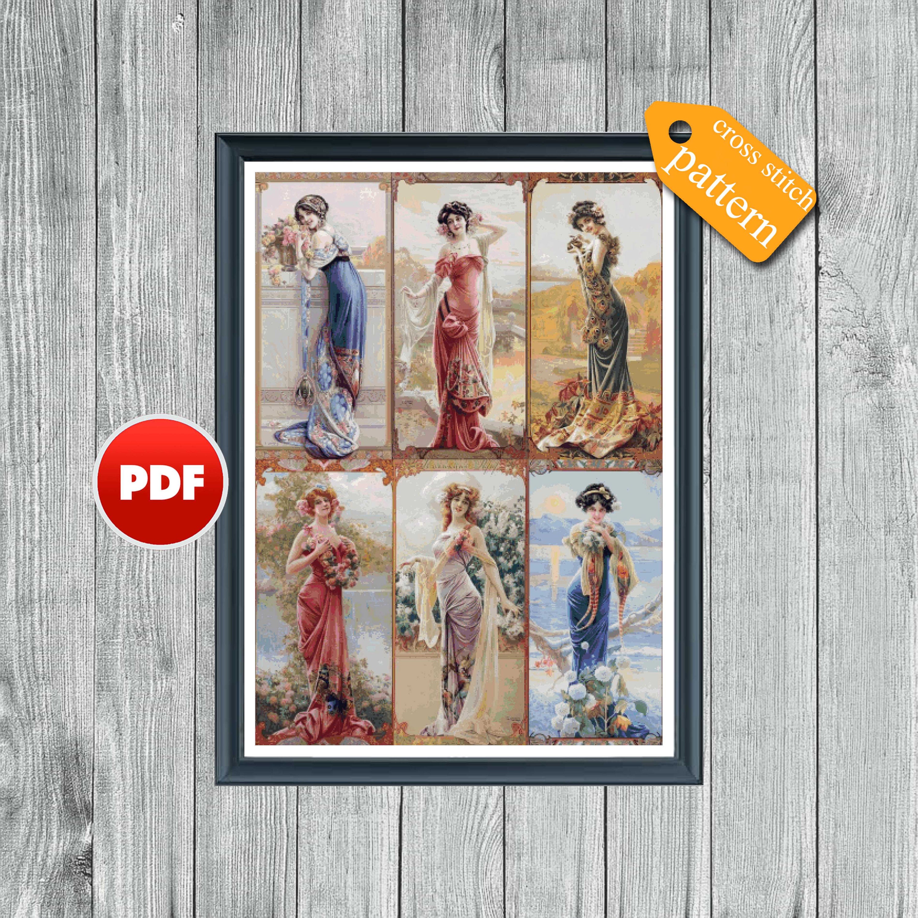 PDF Six Ladies Cross Stitch Pattern Gaspar Camps Art Art Nouveau Cross ...