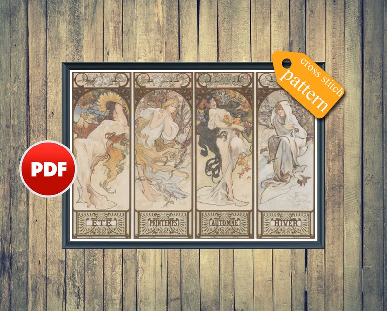 PDF Four Seasons by Alphonse Mucha Cross Stitch Pattern Full Coverage ...