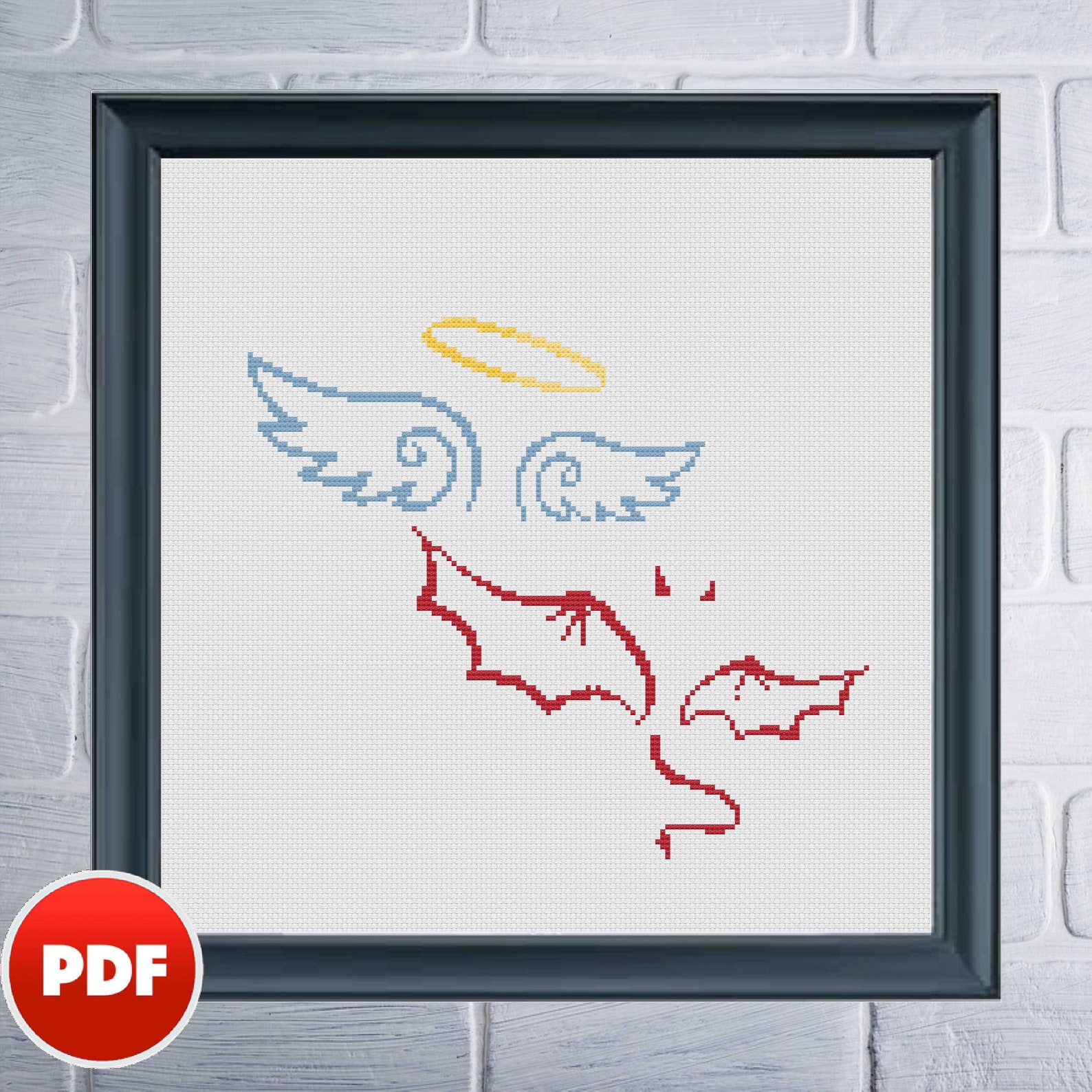 PDF Angel Demon Cross Stitch Pattern Valentines Day Cross Stitch Angel ...
