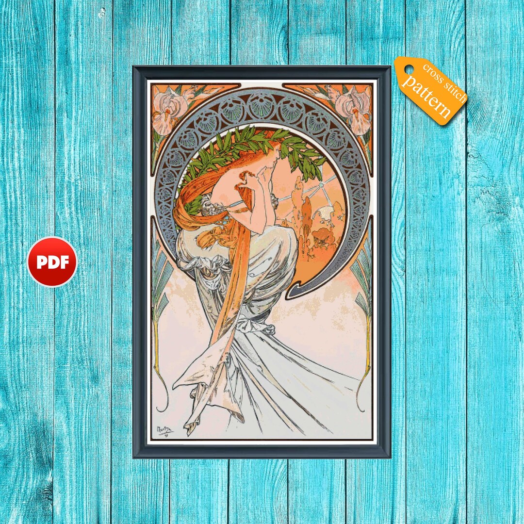 PDF Poetry Alphonse Mucha Cross Stitch Pattern Art Nouveau Cross Stitch ...