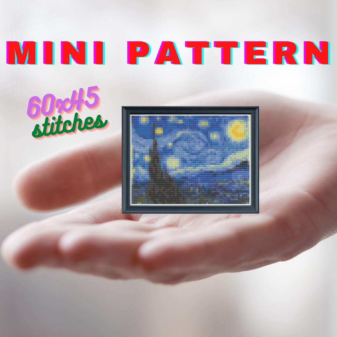 PDF Mini Starry Night Cross Stitch Pattern Vincent Van Gogh Painting ...