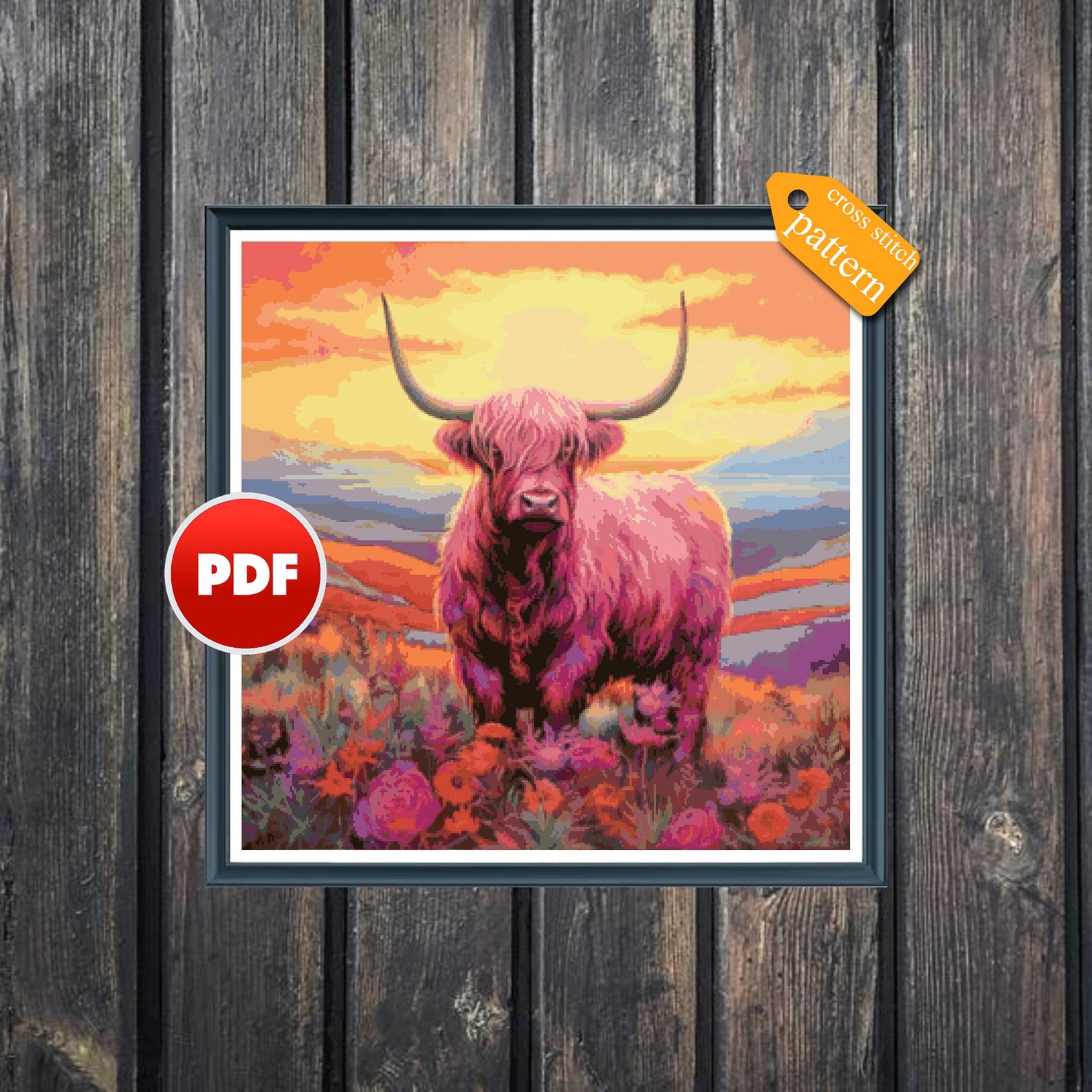 PDF Cow Cross Stitch Pattern Angus Cross Stitch Pattern Farm Animal ...