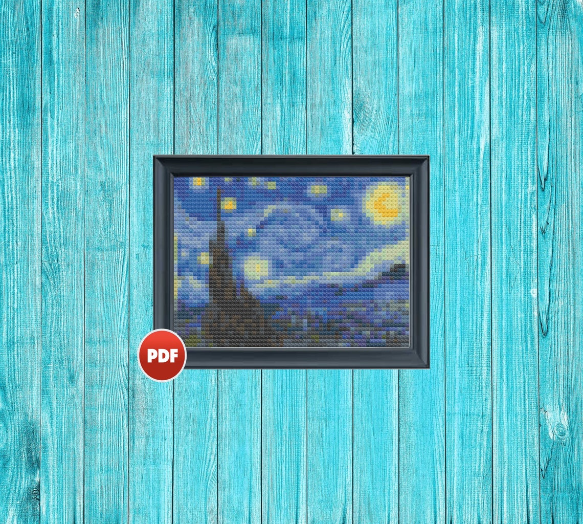 PDF Mini Starry Night Cross Stitch Pattern Vincent Van Gogh | Etsy