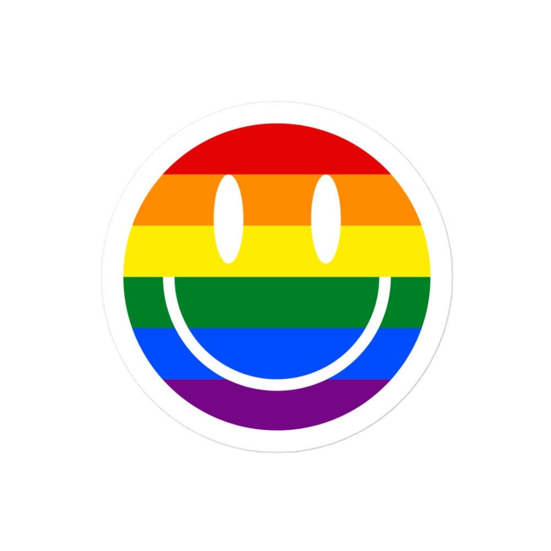 Rainbow Happy Smile Emoji Sticker - Fat Cat Productions - Gay Pride ...