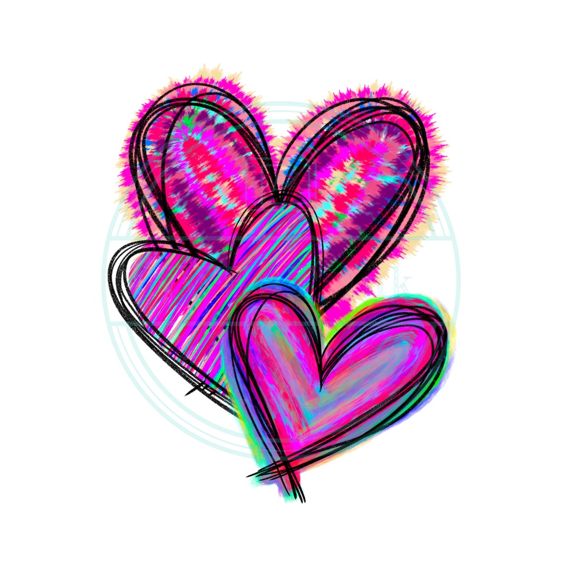 Hearts Clipart Tie-dye PNG Files Sublimation Designs - Etsy