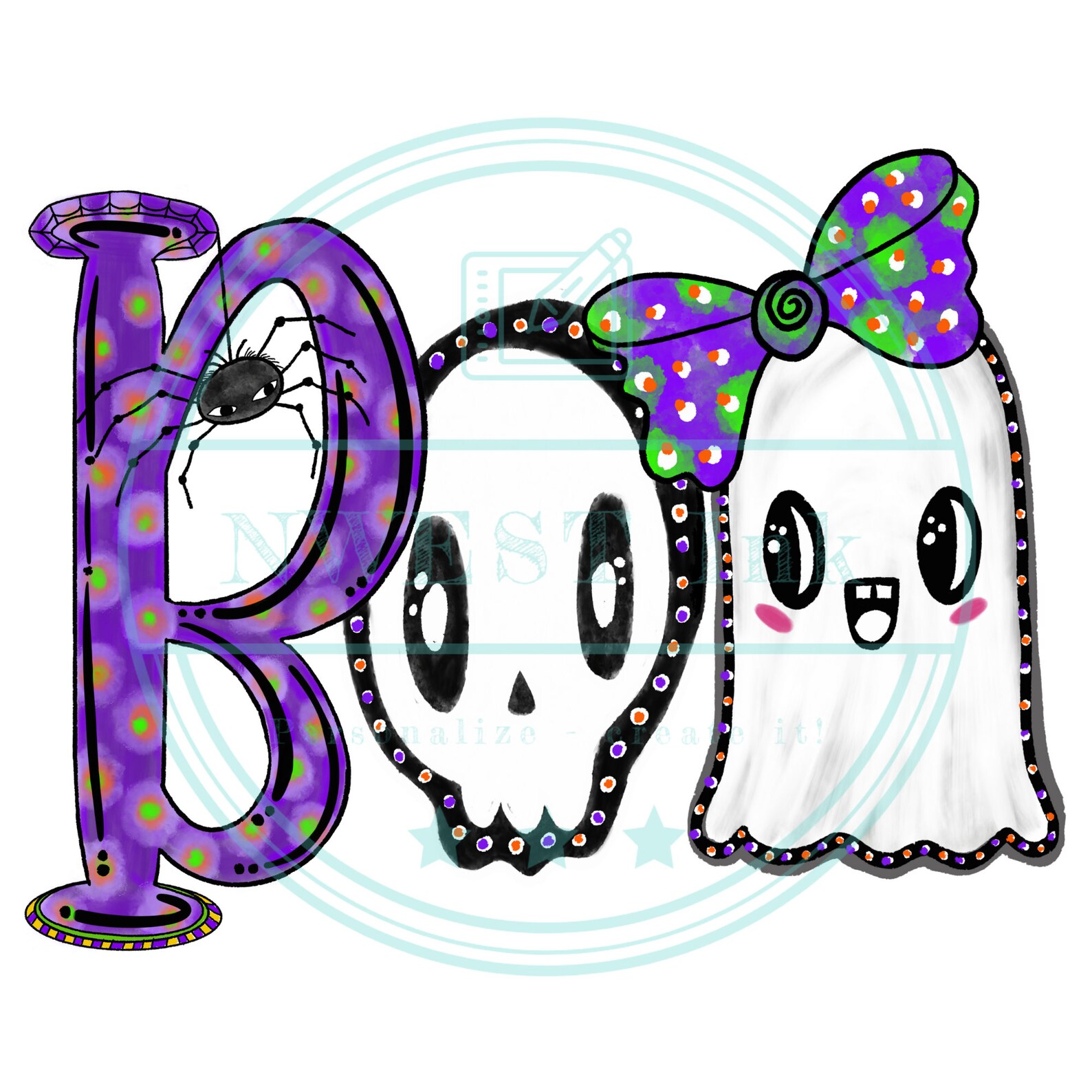 Halloween Clipart PNG Files Boo Cute Ghost Skull | Etsy