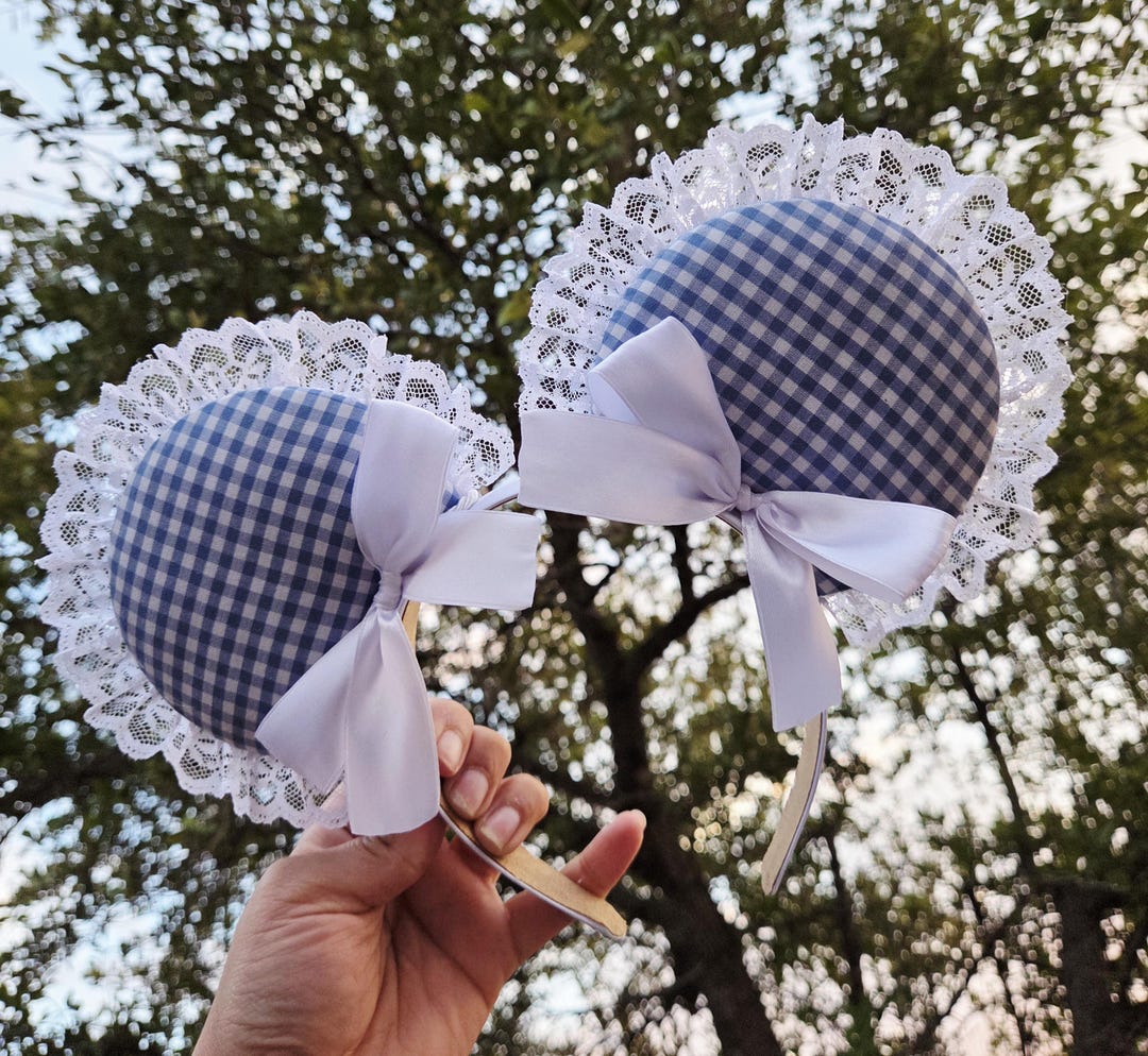 Blue and White Gingham Mouse Ears, Handmade Mickey Ears - Etsy