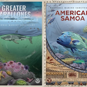 SET of (14) National Marine Sanctuary System Posters NOAA Oceanic Print ...