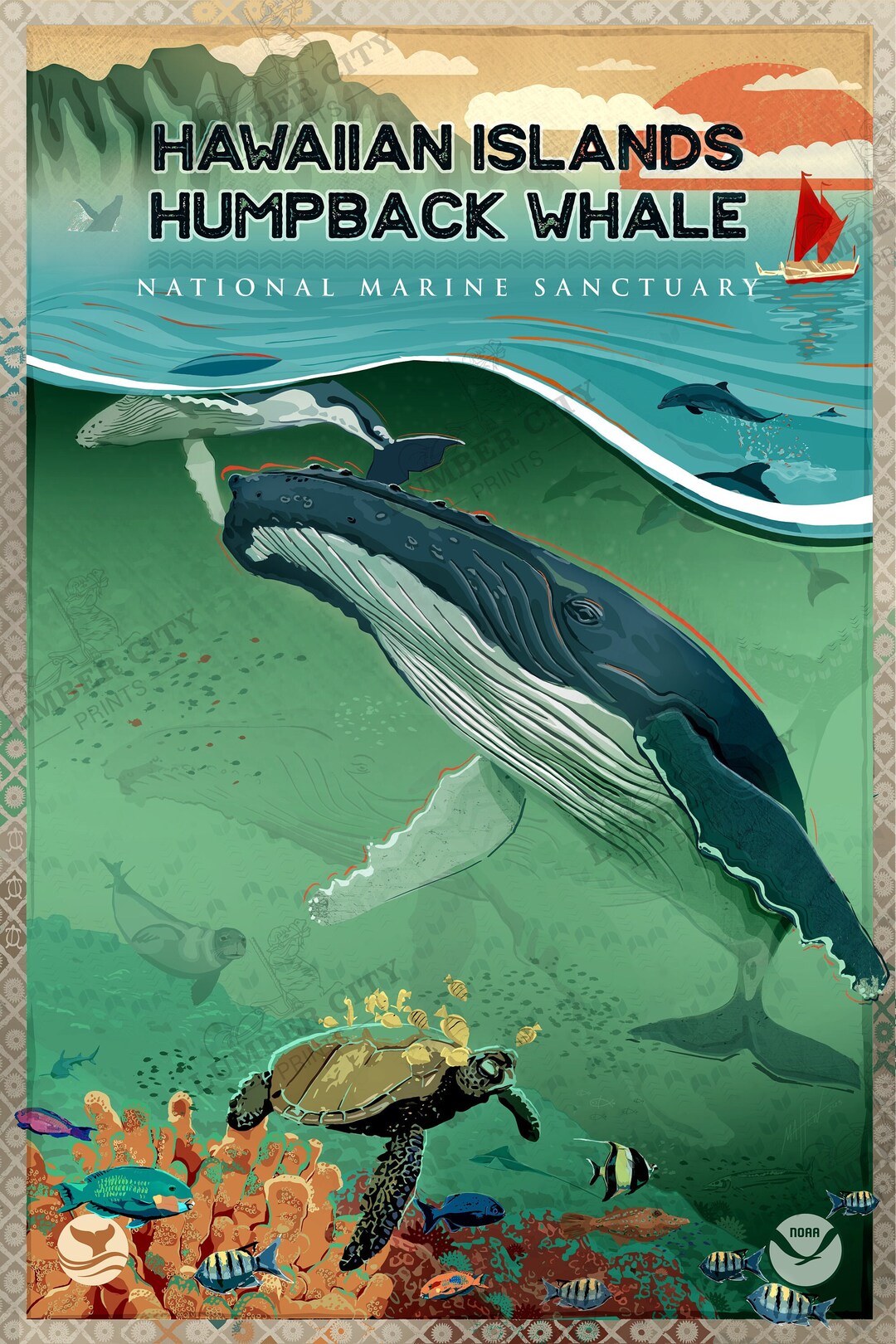 NOAA Poster: Hawaiian Islands Humpback Whale National Marine Sanctuary ...