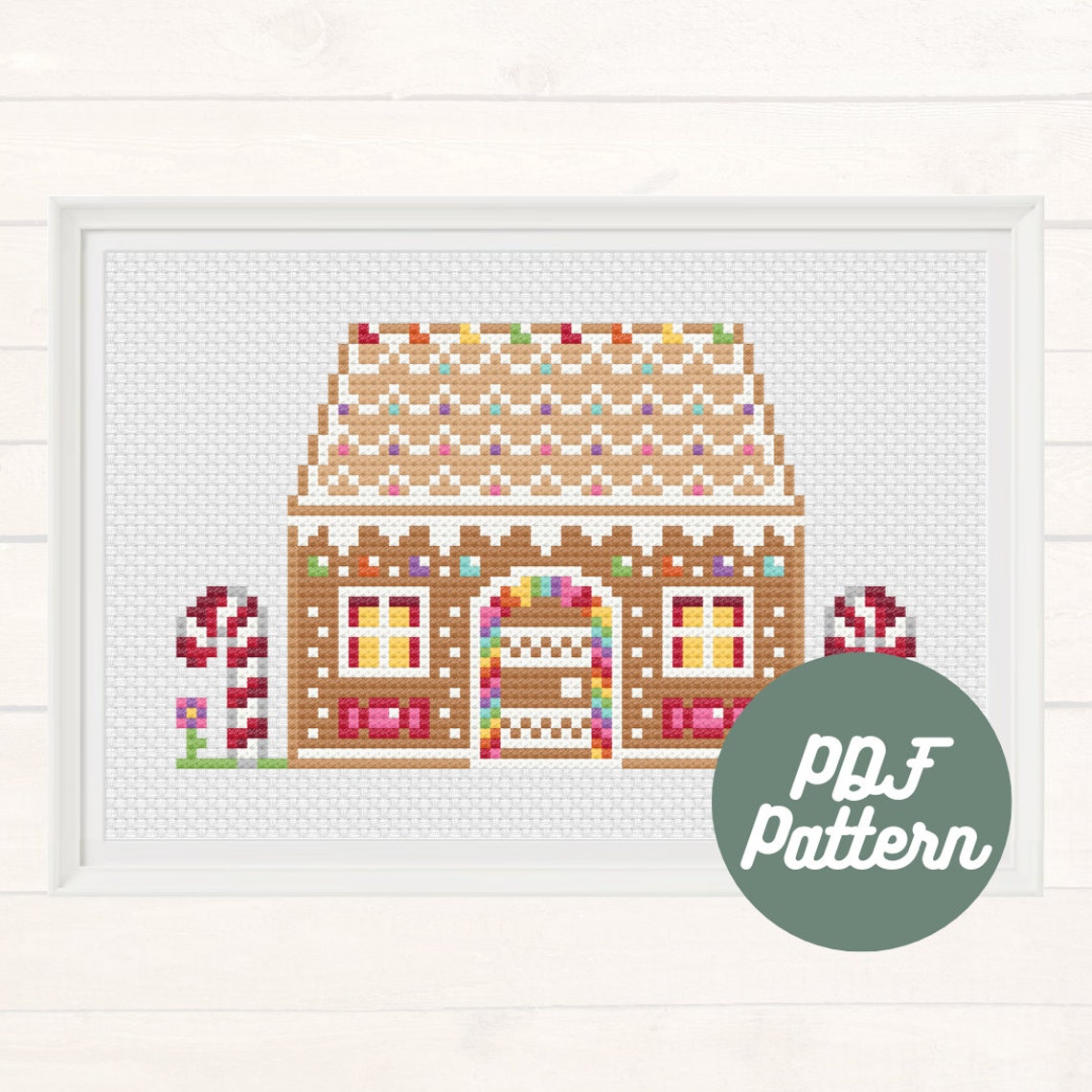 Colourful Gingerbread House With Candy Canes and Flowers Easy Counted ...