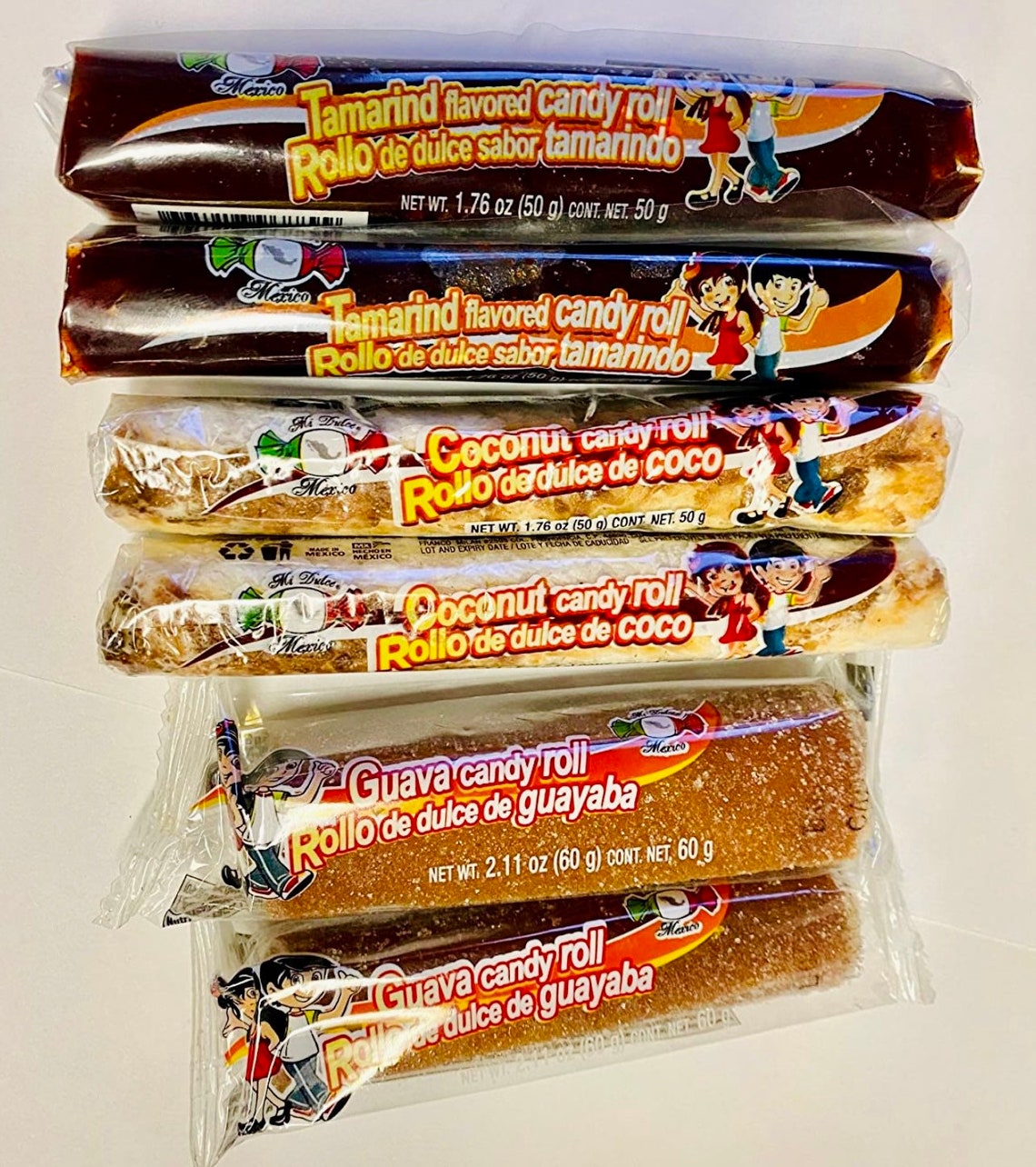 6 pcs Dulce Mexico Candy Roll Sampler Tamarind Coconut Guava | Etsy