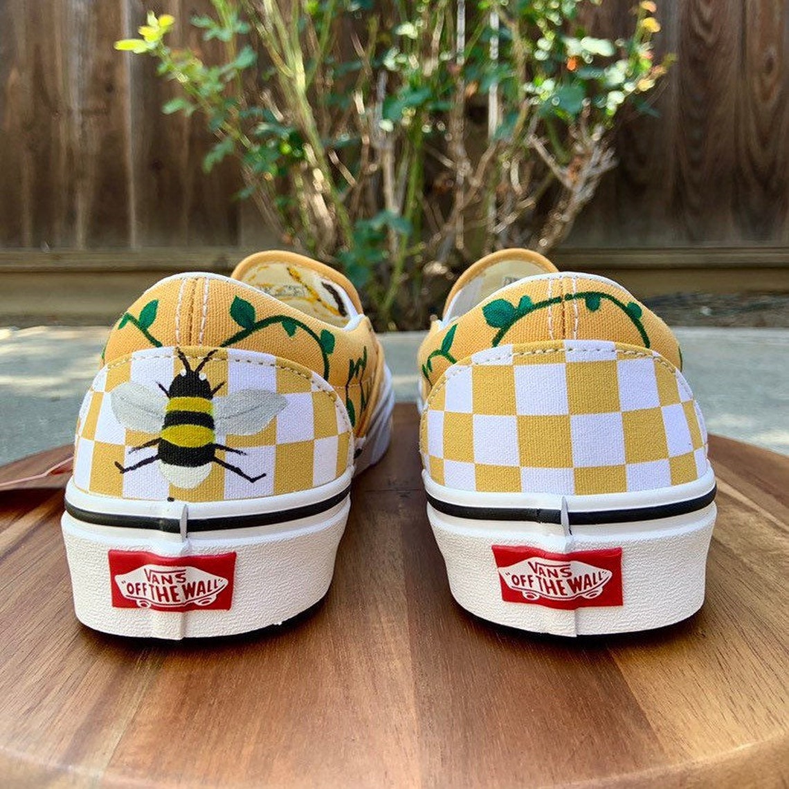 Sunflower & Bee Vans. Custom Embroidery and Paint on Yellow | Etsy
