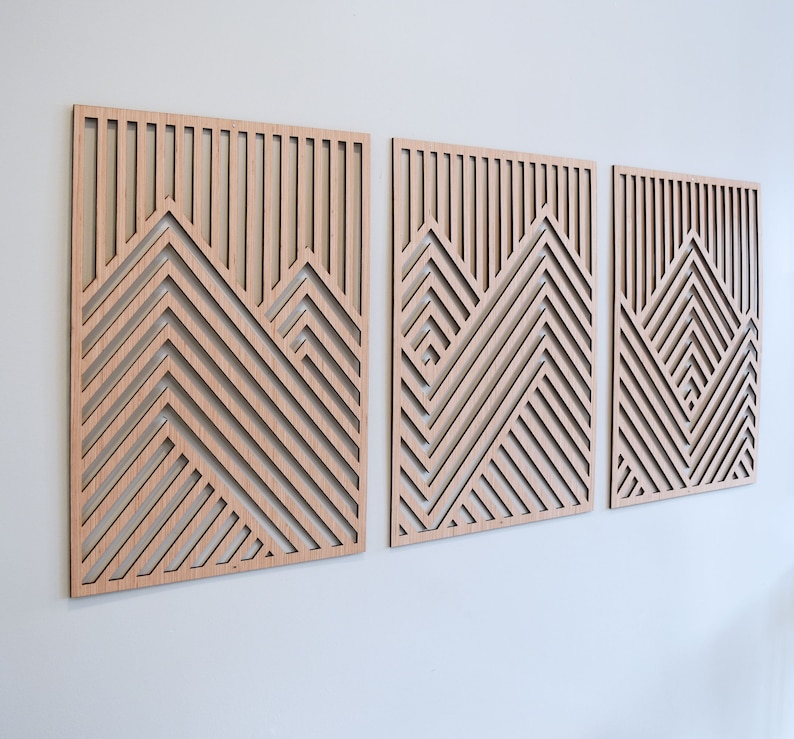 Mountain Wood Wall Art Panels Set of 3 Geometric Wooden Artwork - Etsy
