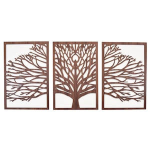 Zen Tree Wood Wall Art 3D Panels Set of 3 Textured Wall Art, Trees Wall ...