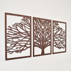 Zen Tree Wood Wall Art 3D Panels Set of 3 Textured Wall Art, Trees Wall ...