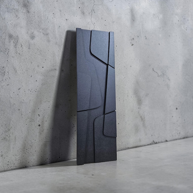 Tall Black Wood Wall Art Sculpture for Narrow Wall Spaces, Minimalist ...