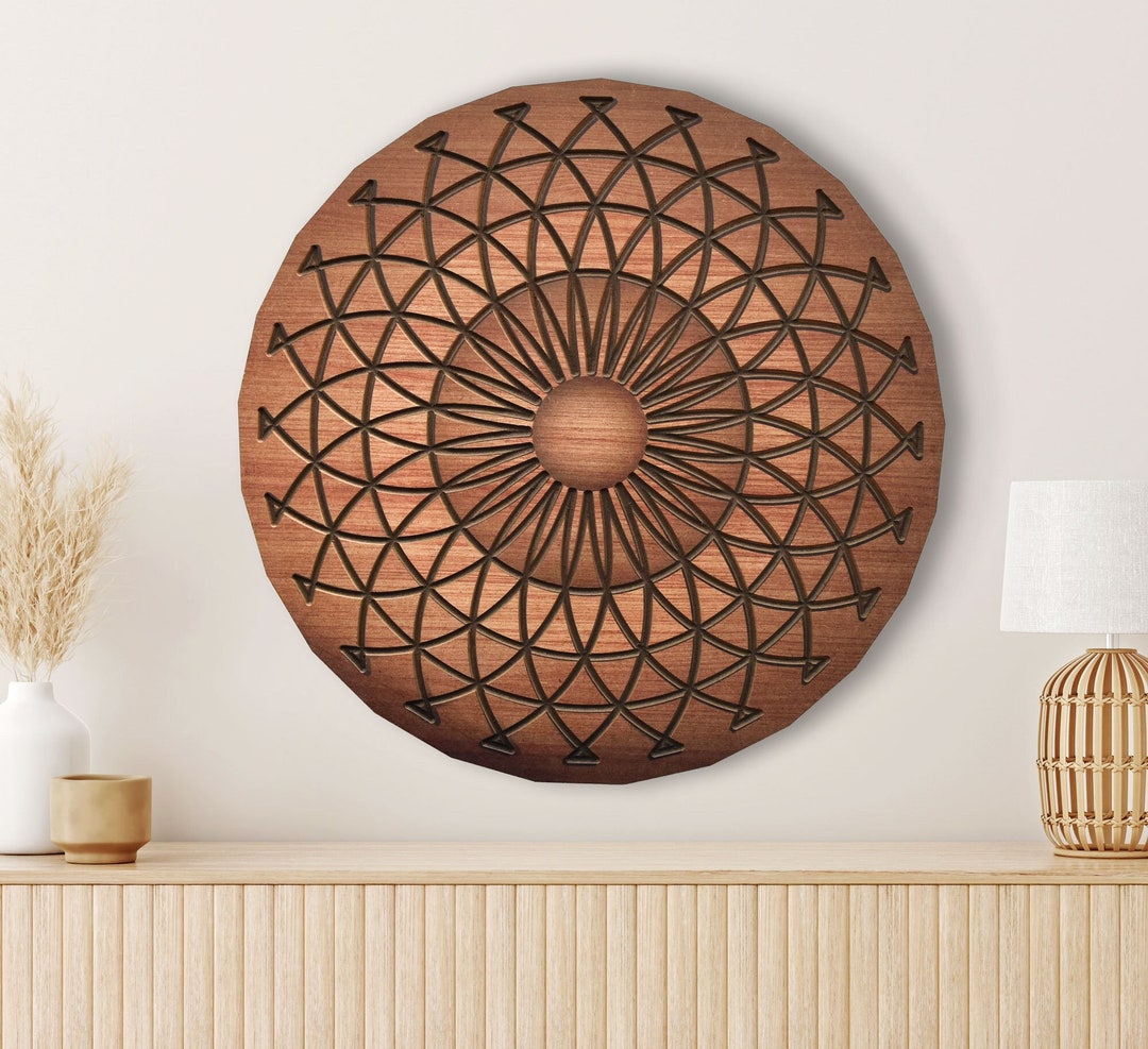 Carved Wood Wall Art, Boho Decor, 3D Textured Round Wood Wall Art ...