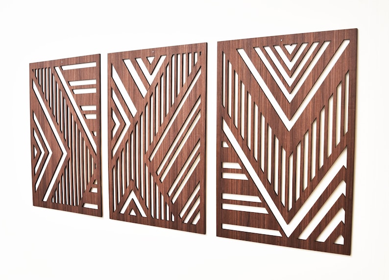 Wood Wall Decor Set of 3 Geometric Wood Art 3D Textured - Etsy