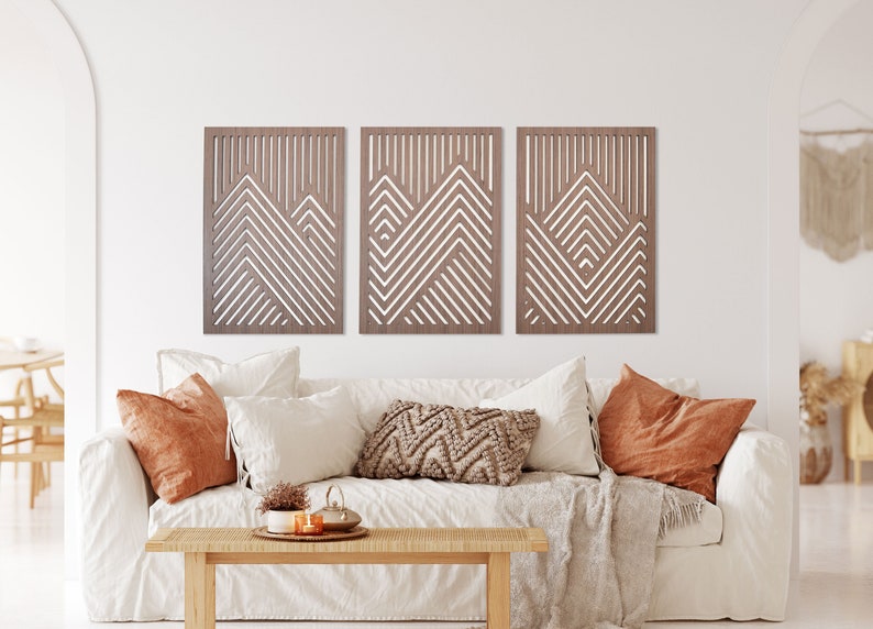 Mountain Wood Wall Art, Geometric Mountains, Mountain Wall Decor, Wood ...