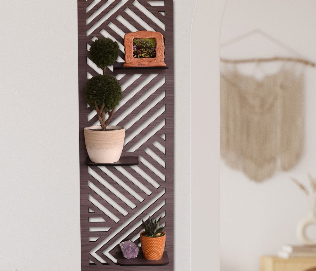 Geometric Wood Wall Shelf, Plant Shelf for Wall, Wall Display Shelf ...
