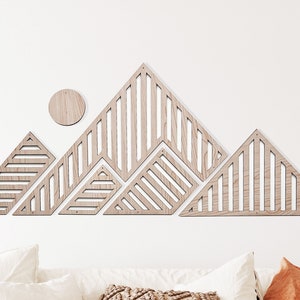 Geometric Mountains Wood Wall Art Panels, Abstract Wooden Mountain ...