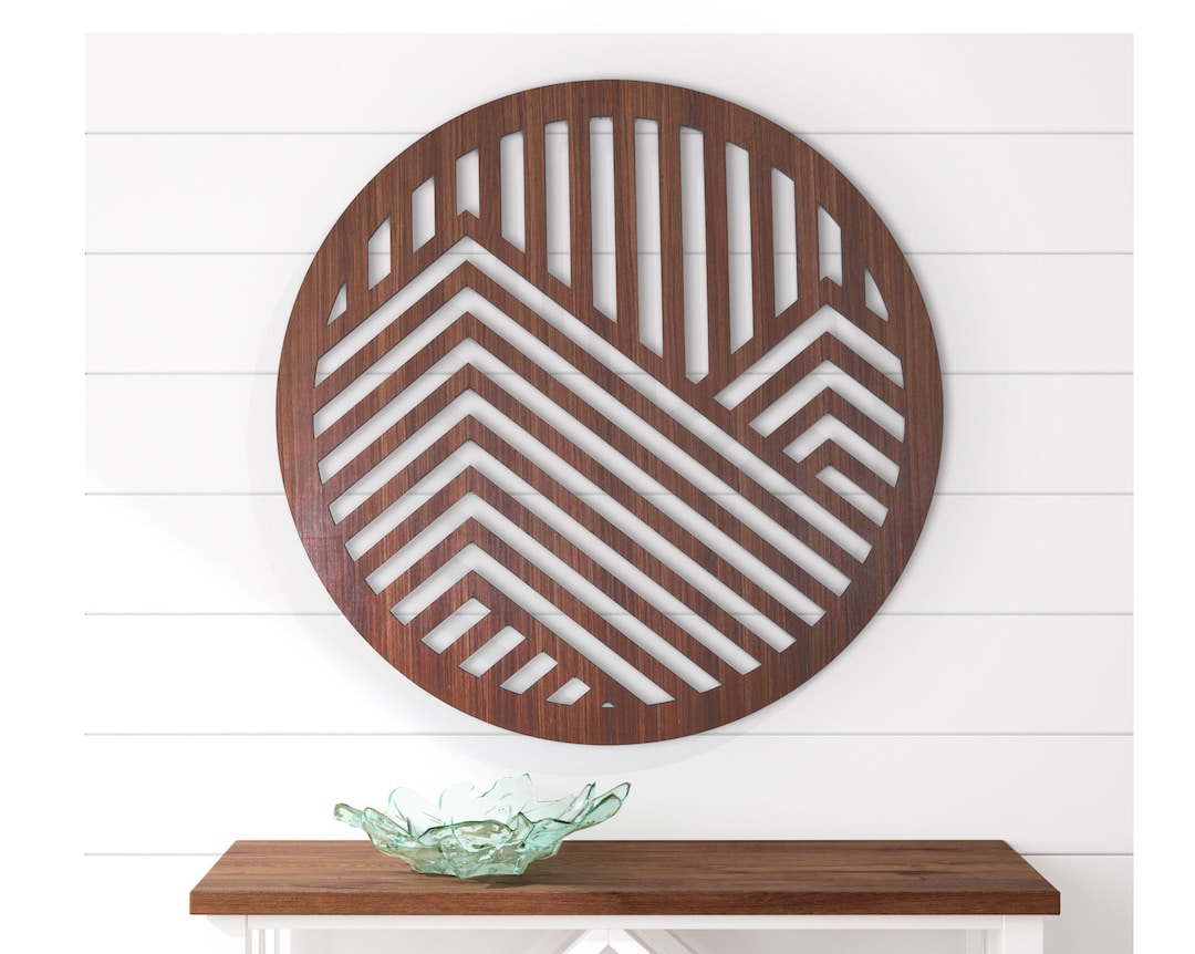 Wood Mountains Wall Art Geometric Round Circle Wooden Artwork - Etsy