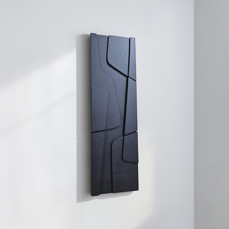 Tall Black Wood Wall Art Sculpture for Narrow Wall Spaces, Minimalist ...