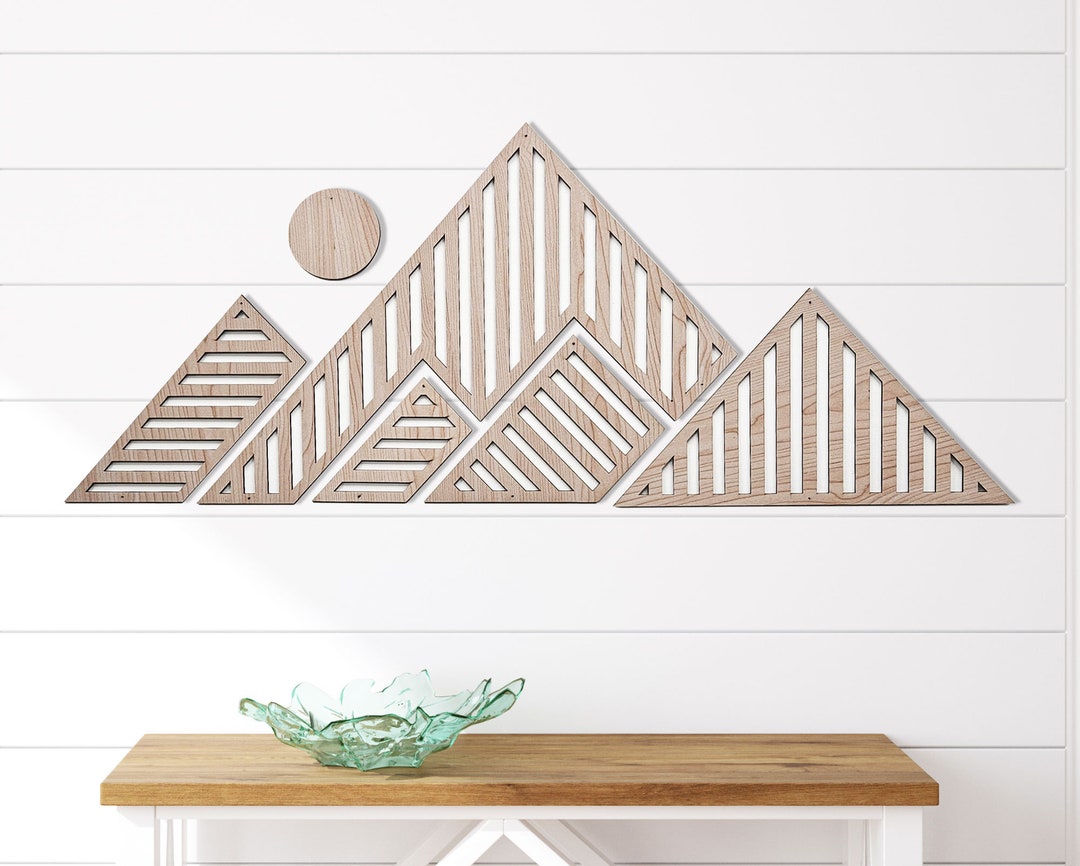 Geometric Mountains Wood Wall Art Panels, Abstract Wooden Mountain ...