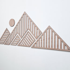Geometric Mountains Wood Wall Art Panels, Abstract Wooden Mountain ...