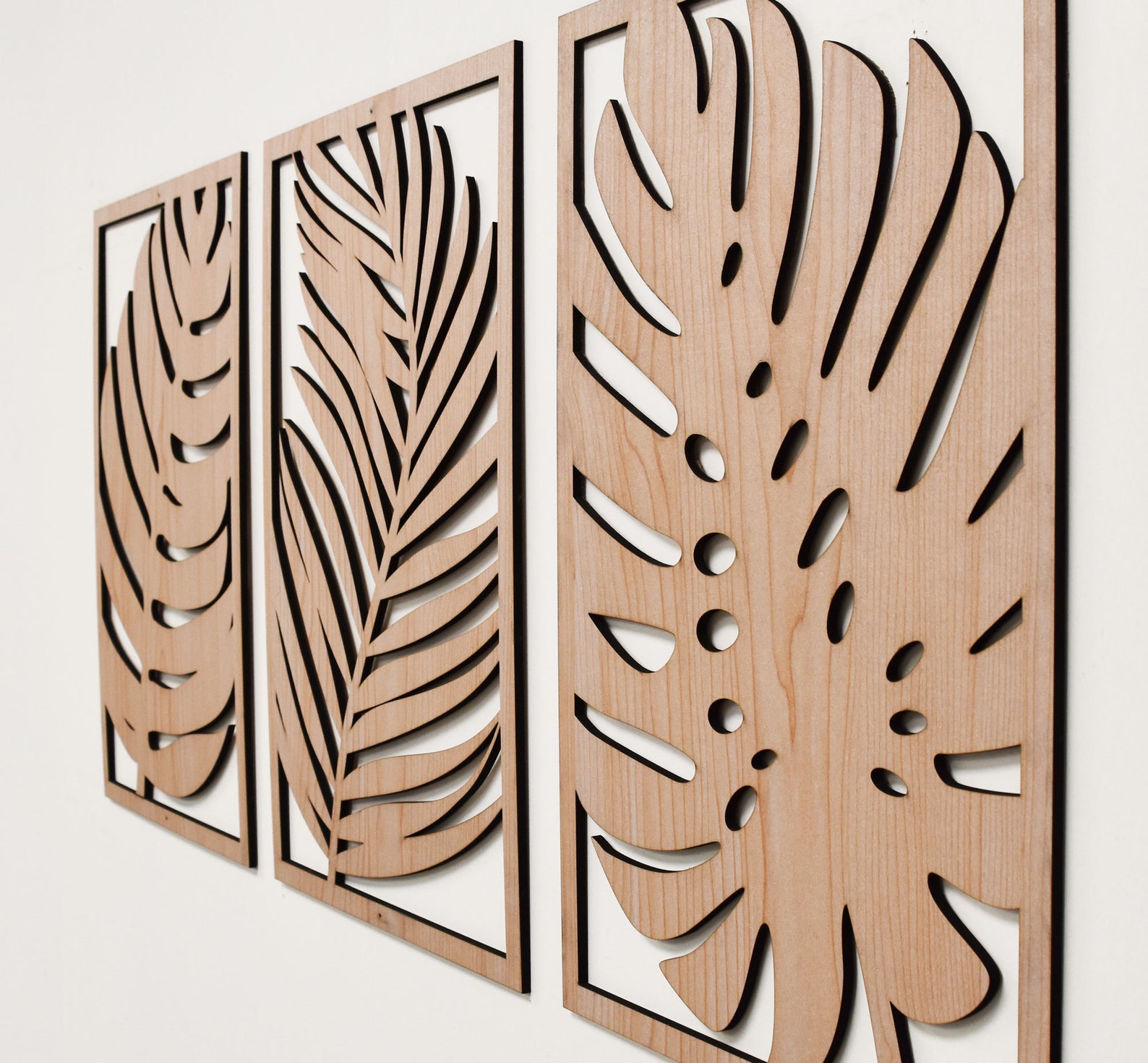 Tropical Leaves Wood Wall Art 3 Panel Set Monstera Wooden - Etsy