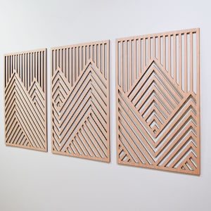 Mountain Wood Wall Art Panels Set of 3 Geometric Wooden Artwork - Etsy