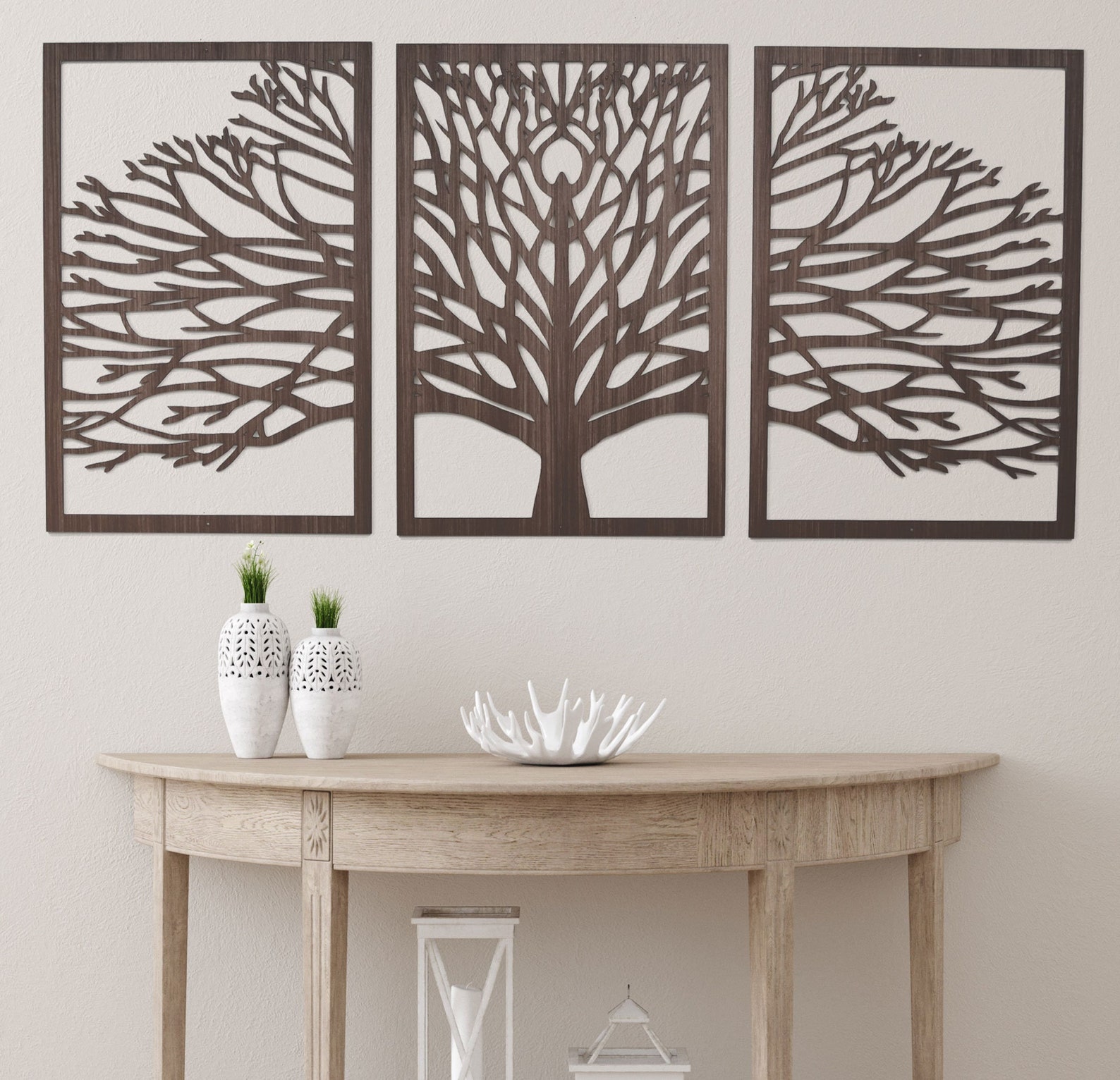Zen Tree Wood Wall Art 3D Panels Set of 3 Textured Wall Art, Trees Wall ...