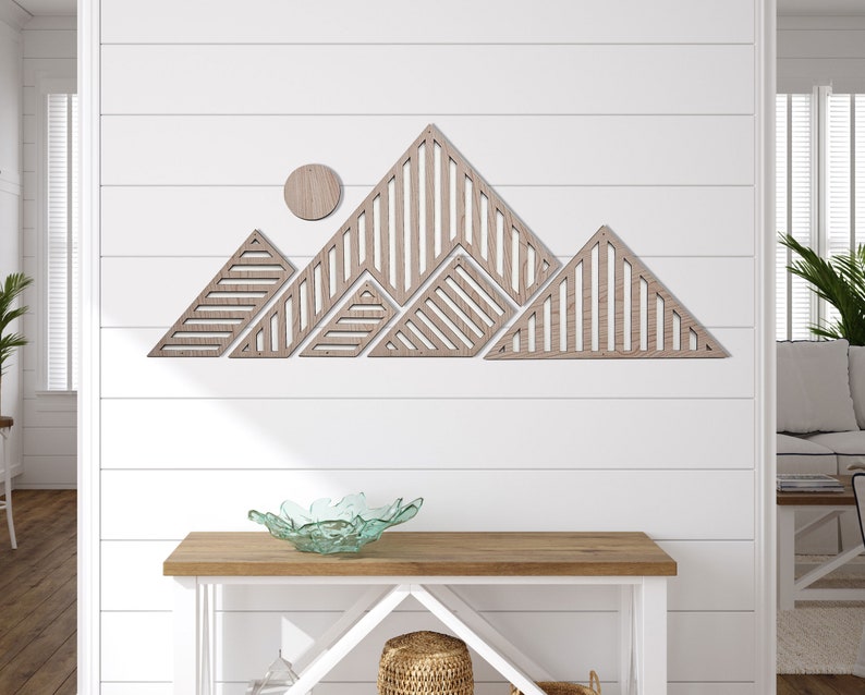 Geometric Mountains Wood Wall Art Panels, Abstract Wooden Mountain ...