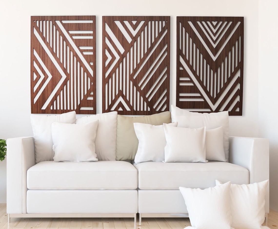 Wood Wall Decor Set of 3 Geometric Wood Art 3D Textured - Etsy