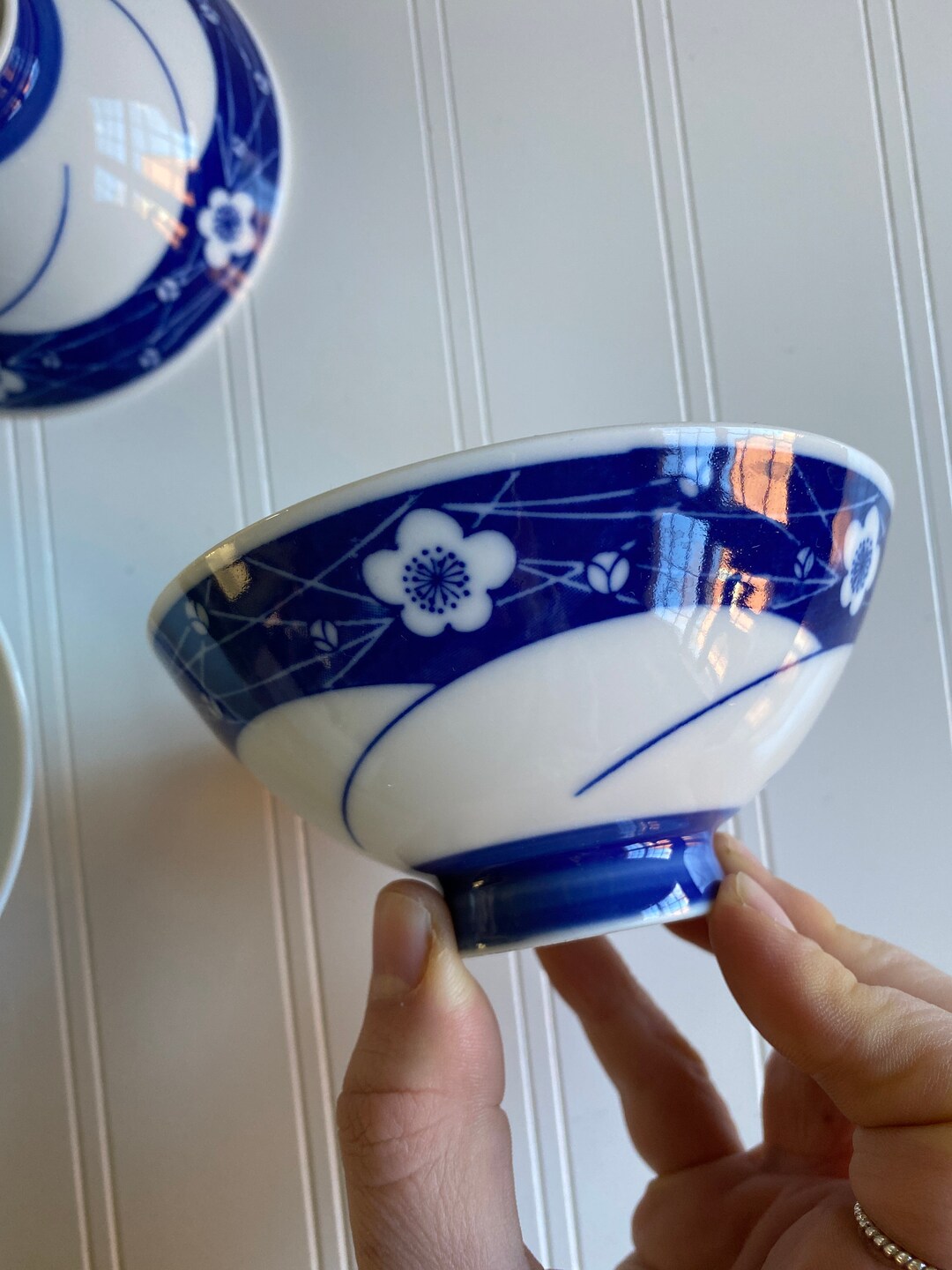 Vintage Set Blue and White Porcelain Rice Bowl in Chinoiserie Style ...