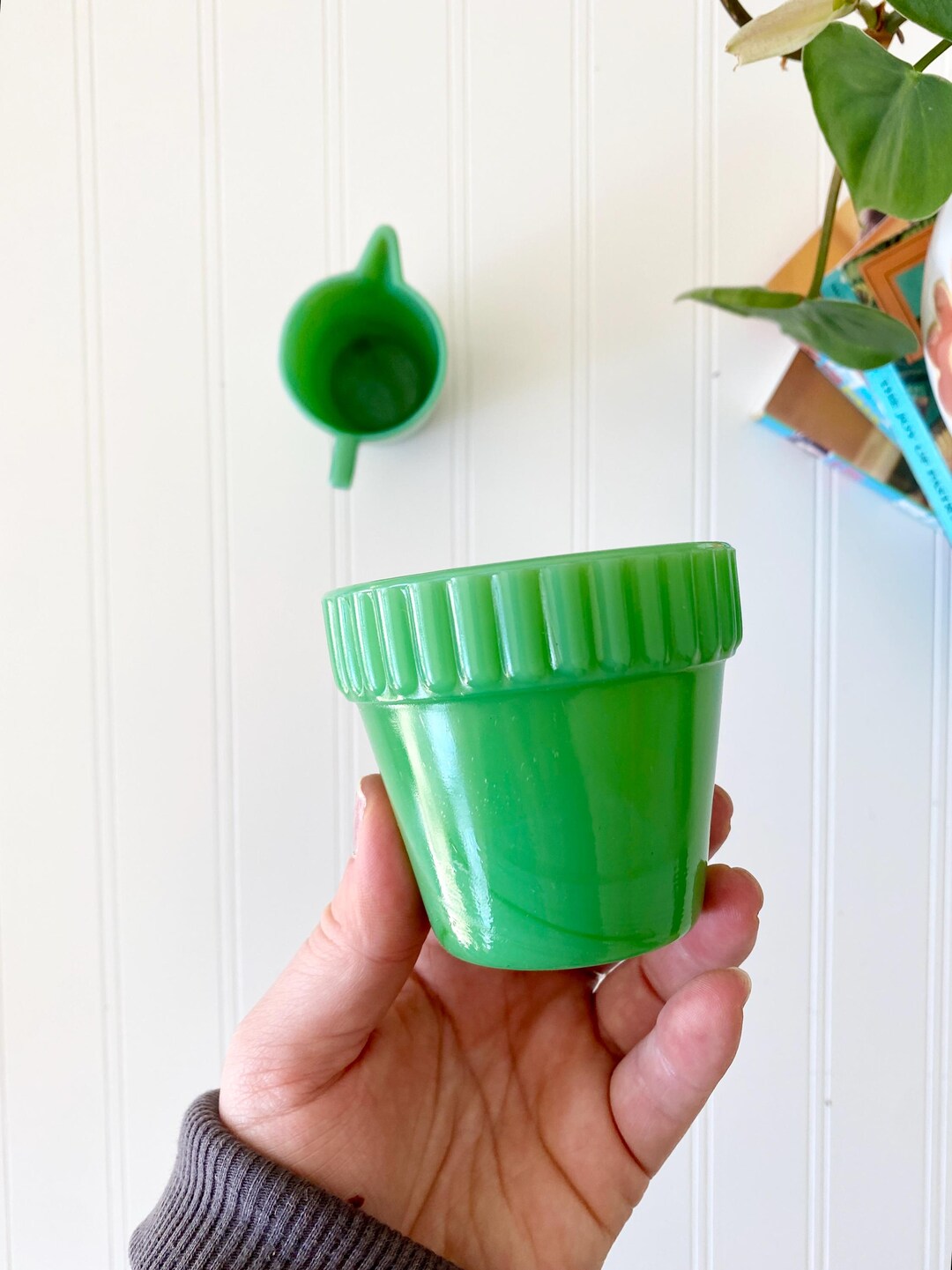 Set of Vintage Jadeite Home Decor | Mini Jadeite Green Plant Pot | Mini ...