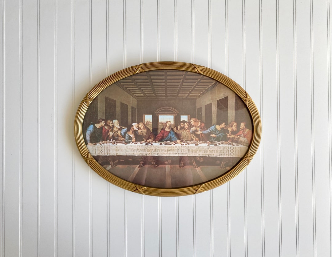 Vintage Brass Oval Frame | Vintage Last Supper Image | Large Hanging ...