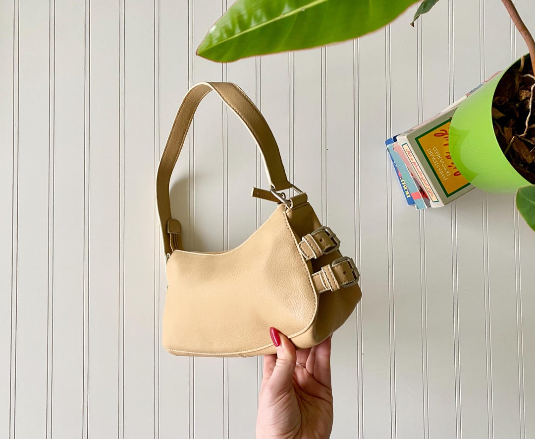Mini Vintage Beige Shoulder Bag | Tiny Y2k Purse in Tan With Silver ...