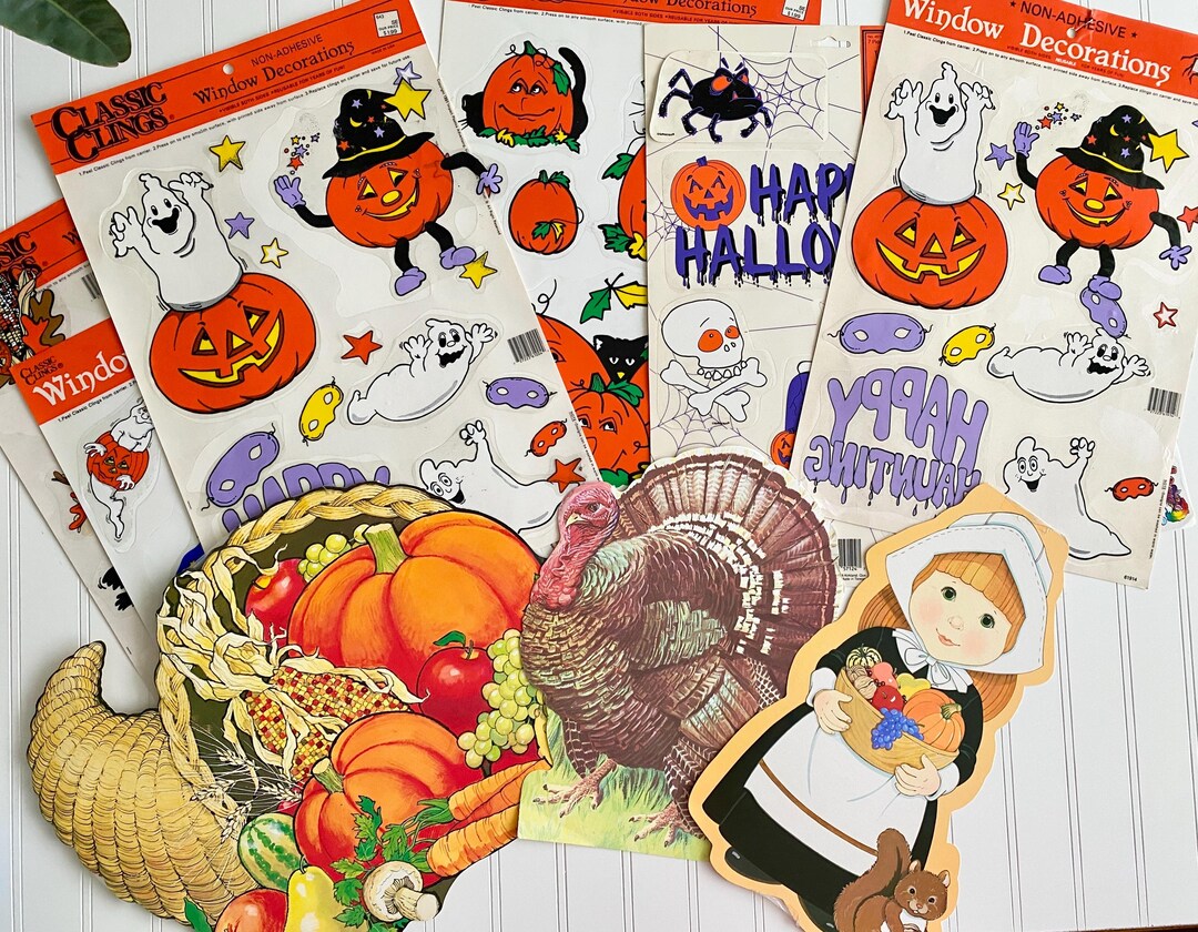 Vintage Fall Themed Window Clings and Paper Decorations | Retro ...