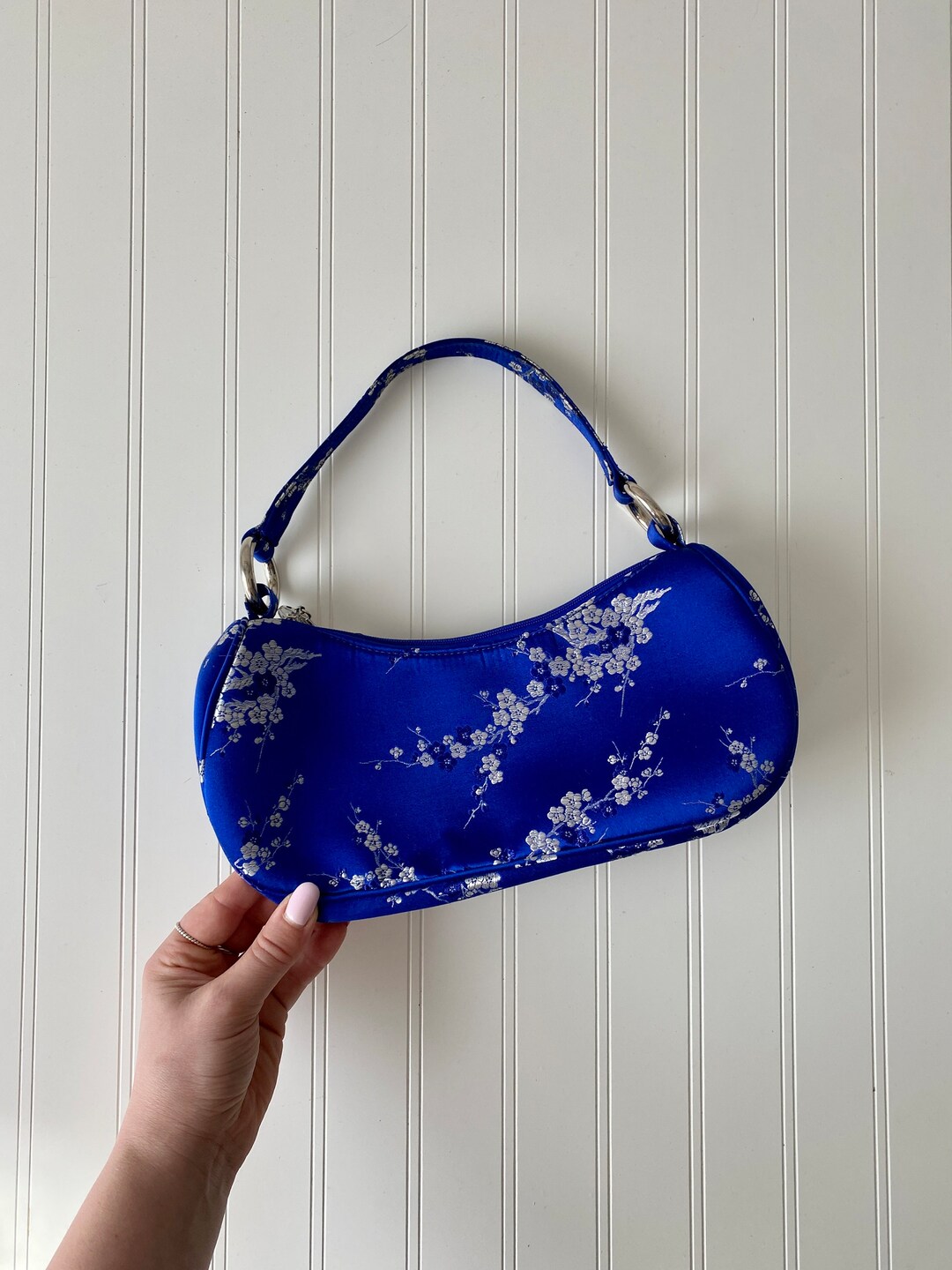 Vintage 'yans Ny' Blue Satin Floral Mini Purse Asian Motif Small Cherry ...