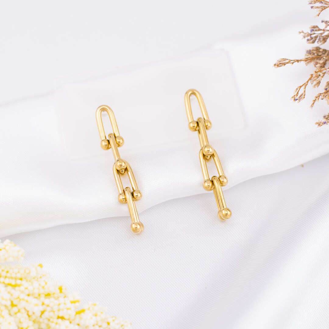 SUEBUE 14K Gold Plated Stainless Steel Ball U Shape Pin Y2K Style ...