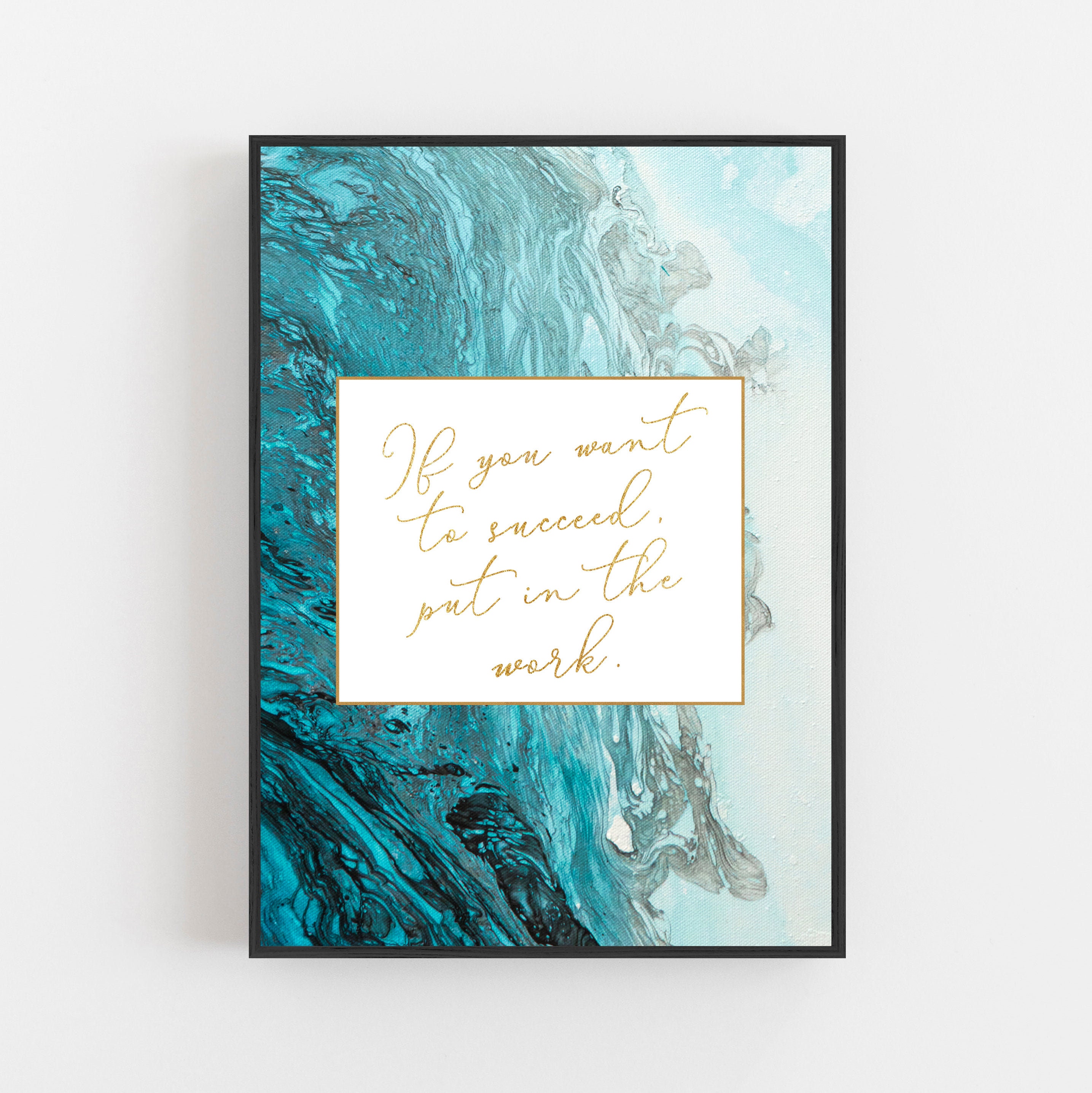 Motivational Quote Wall Art Work Hard and Get Success Teal - Etsy
