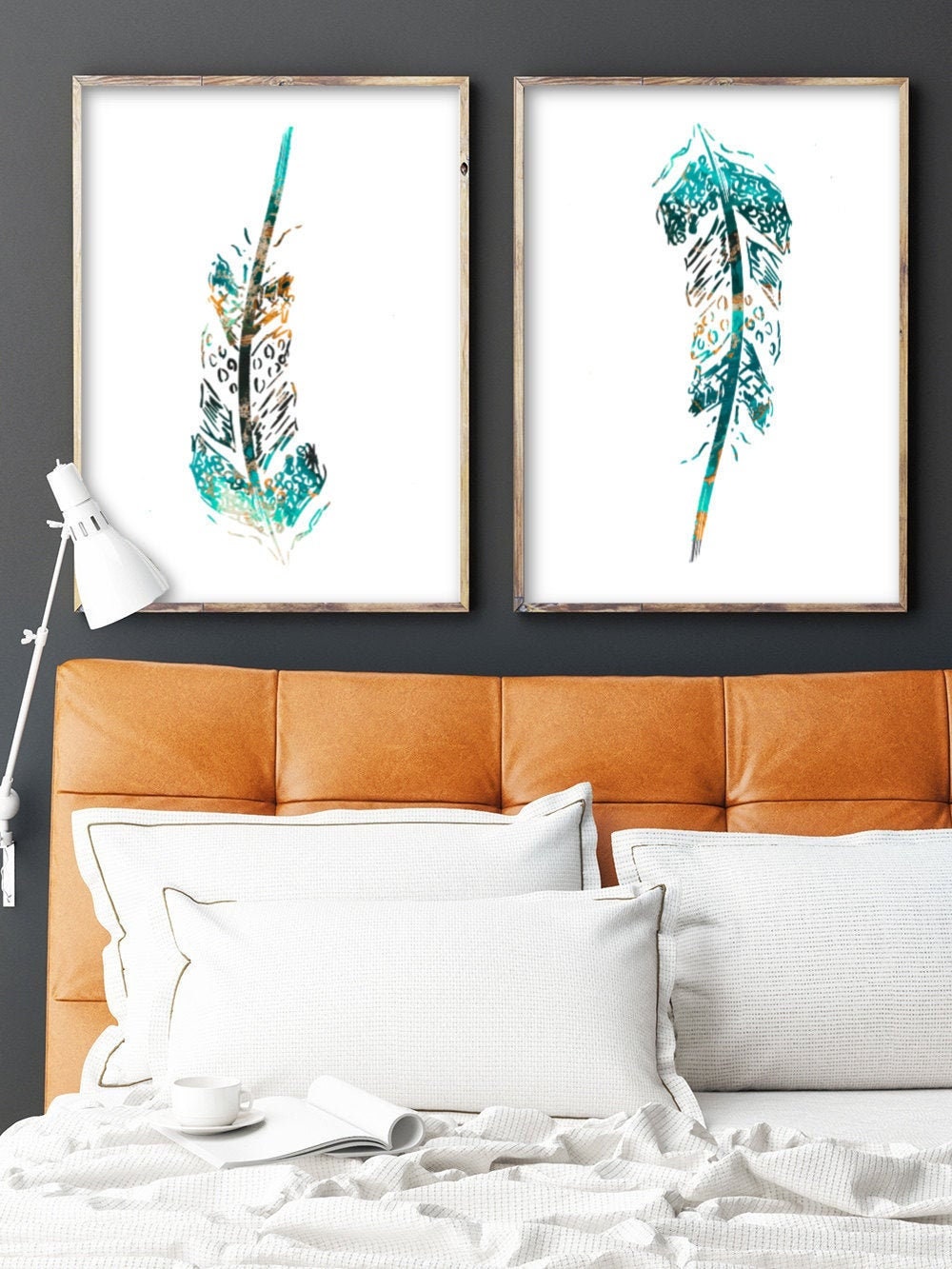 Feather Print Set Set of Prints Feather Prints Teal Prints | Etsy